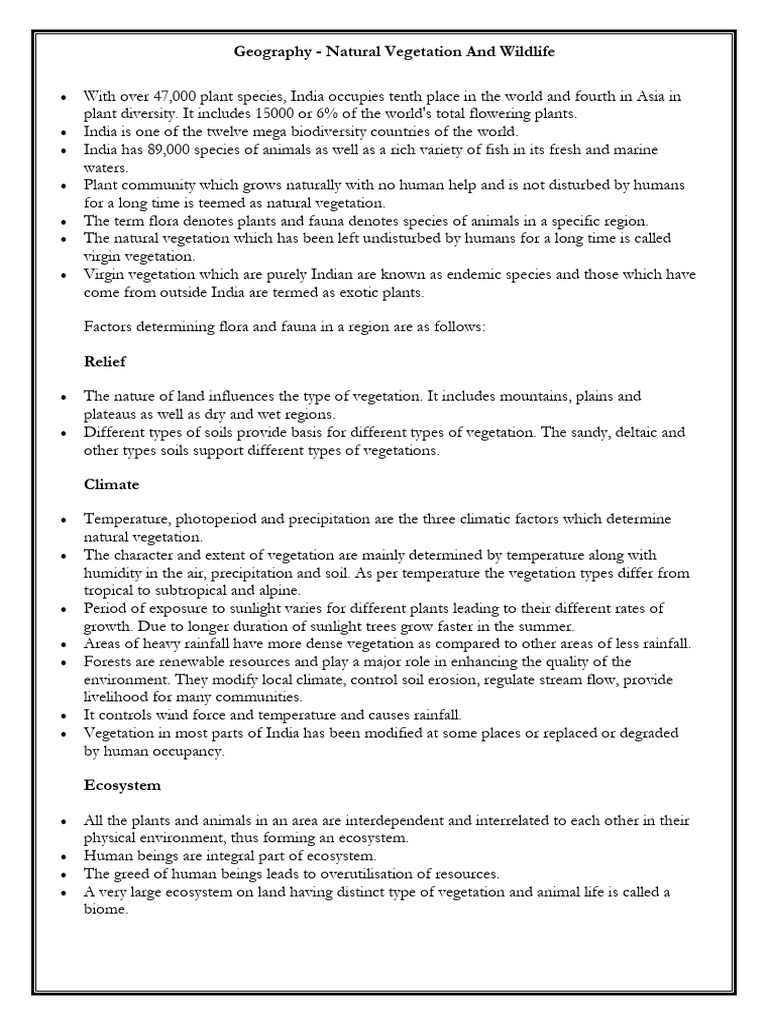 Natural Vegetation and Wildlife | PDF | Forests | Tropics