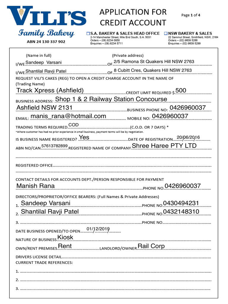 Credit Application Form | PDF | Cheque | Payments