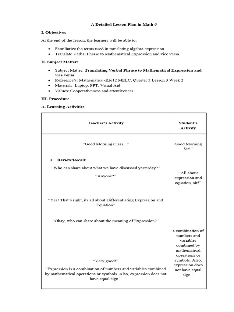 Lesson 4 DLP in Math | PDF | Numbers | Equations