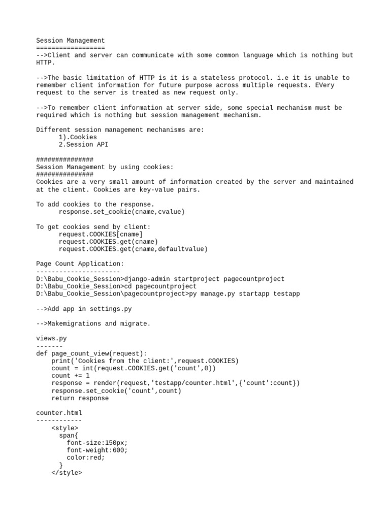 Django Cookies Session Notes Pdf Cookie Computer Engineering