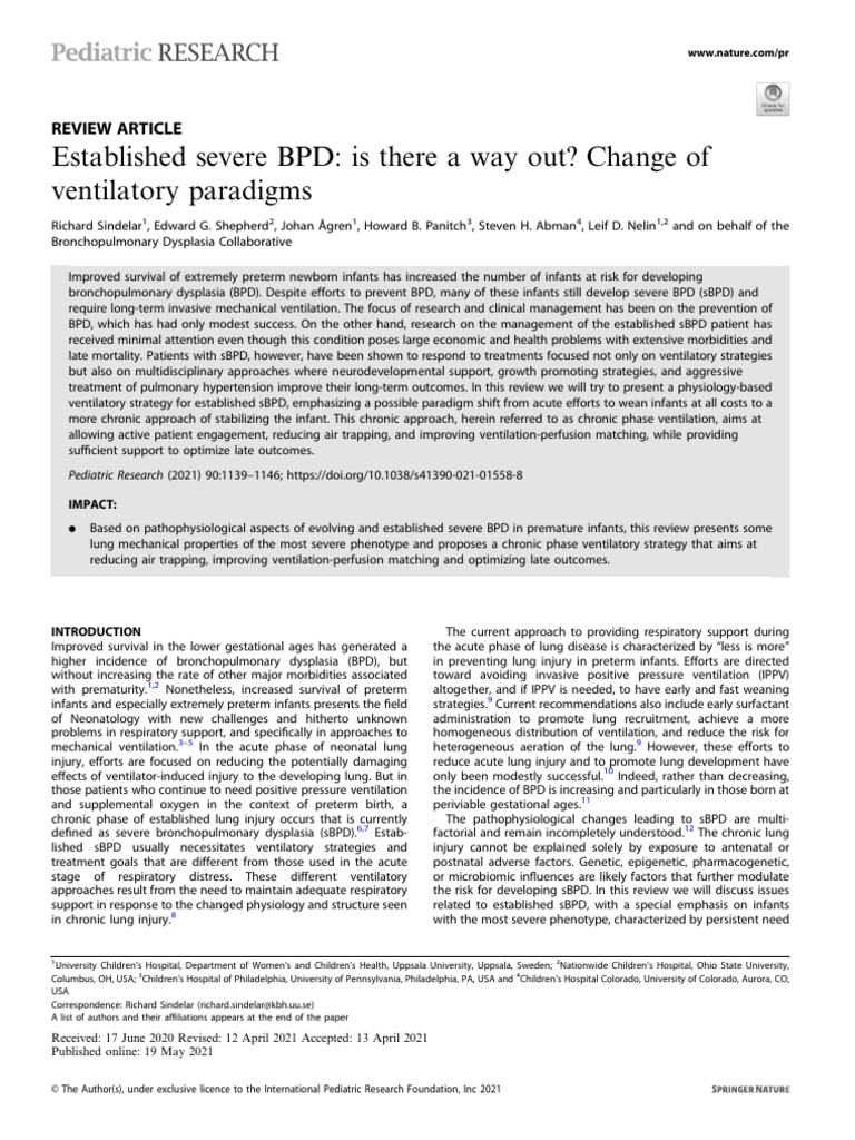 BPD Abman | Download Free PDF | Respiratory Diseases | Preterm Birth