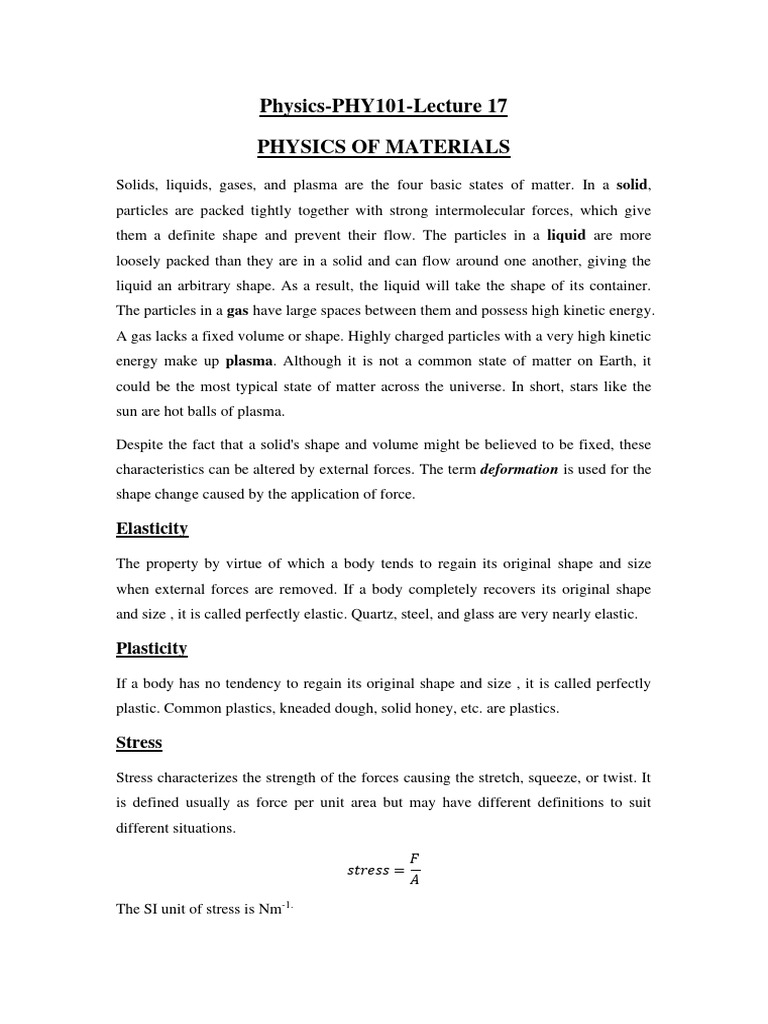 Lecture 17 - PHYSICS OF MATERIALS | PDF | Deformation (Engineering ...