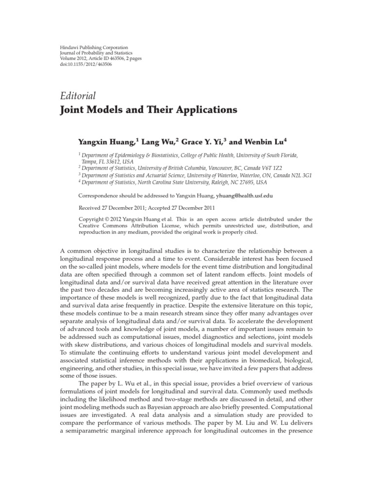 Joint Models and Their Applications | PDF | Bayesian Inference | Statistics