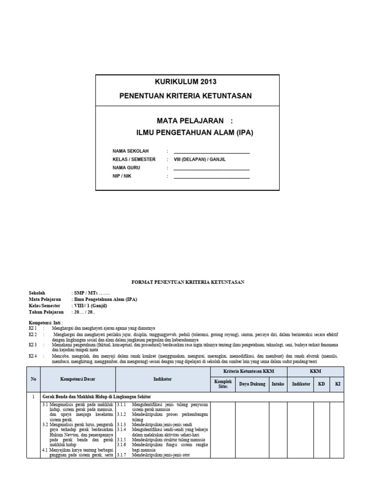 Format Penentuan KKM | PDF