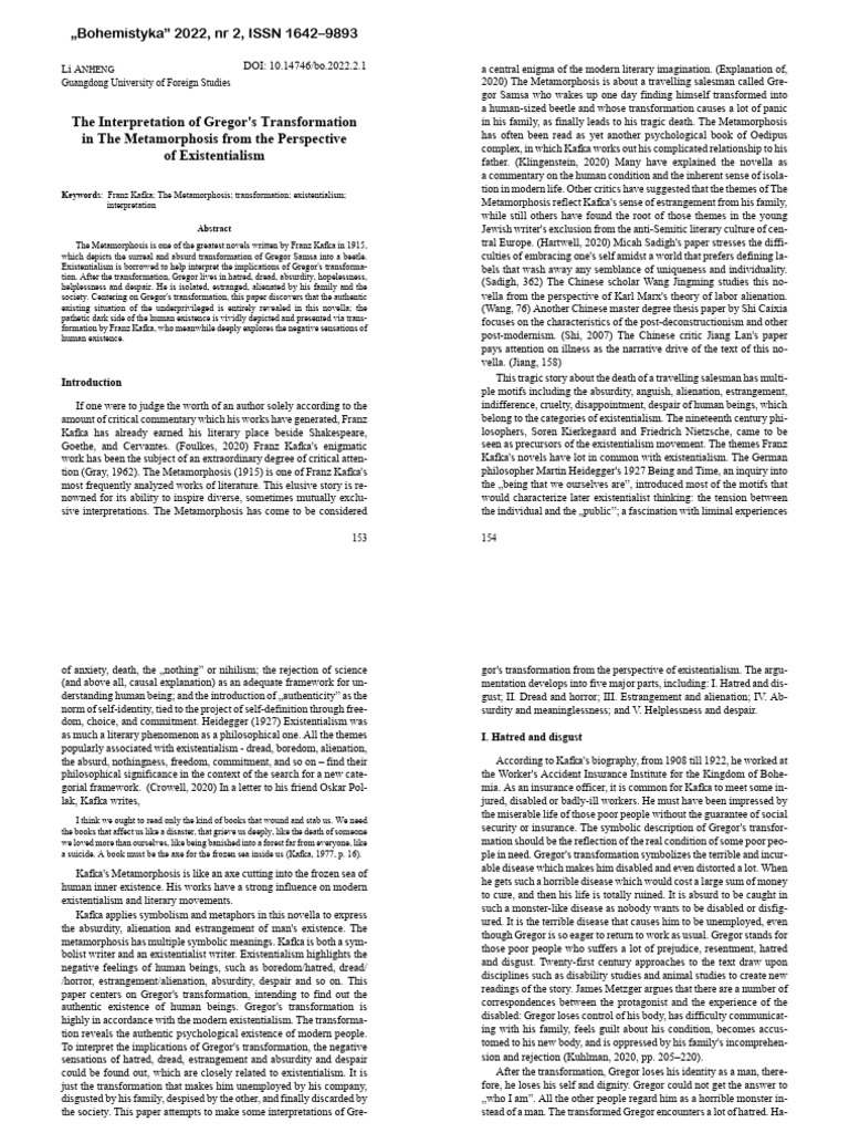 Existentialism in Kafka's Metamorphosis | PDF | The Metamorphosis ...