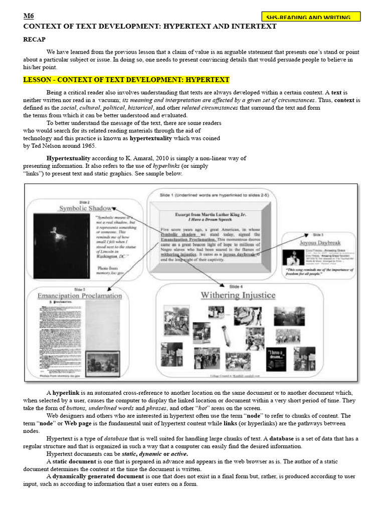 Reading and Writing q2 m6 | PDF | Intertextuality | Hypertext