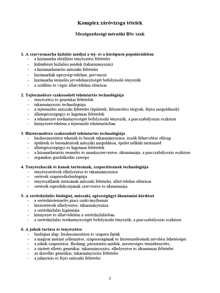 Zarovizsga Tetelsor BSC Mezogazdasagi Mernoki 2024 | PDF