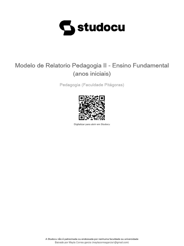 Modelo de Relatorio Pedagogia II Ensino Fundamental Anos Iniciais | PDF | Pedagogia | Aprendizado