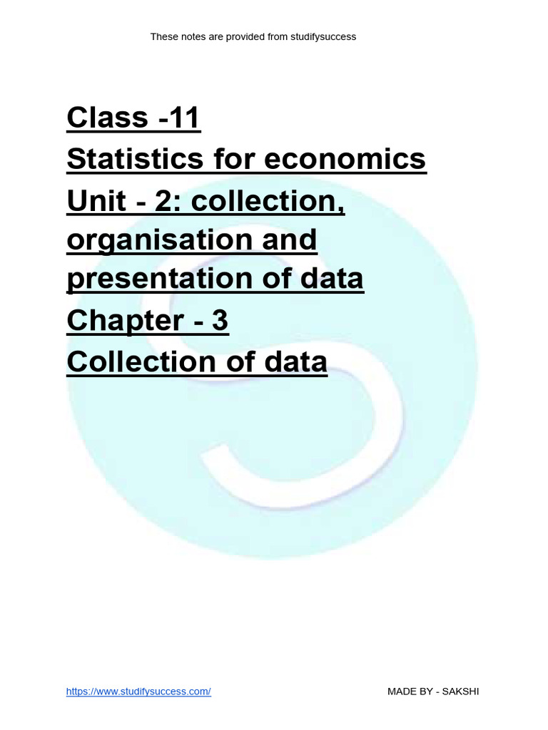 Class 11 Economics: Data Collection | PDF | Sampling (Statistics) | Statistics