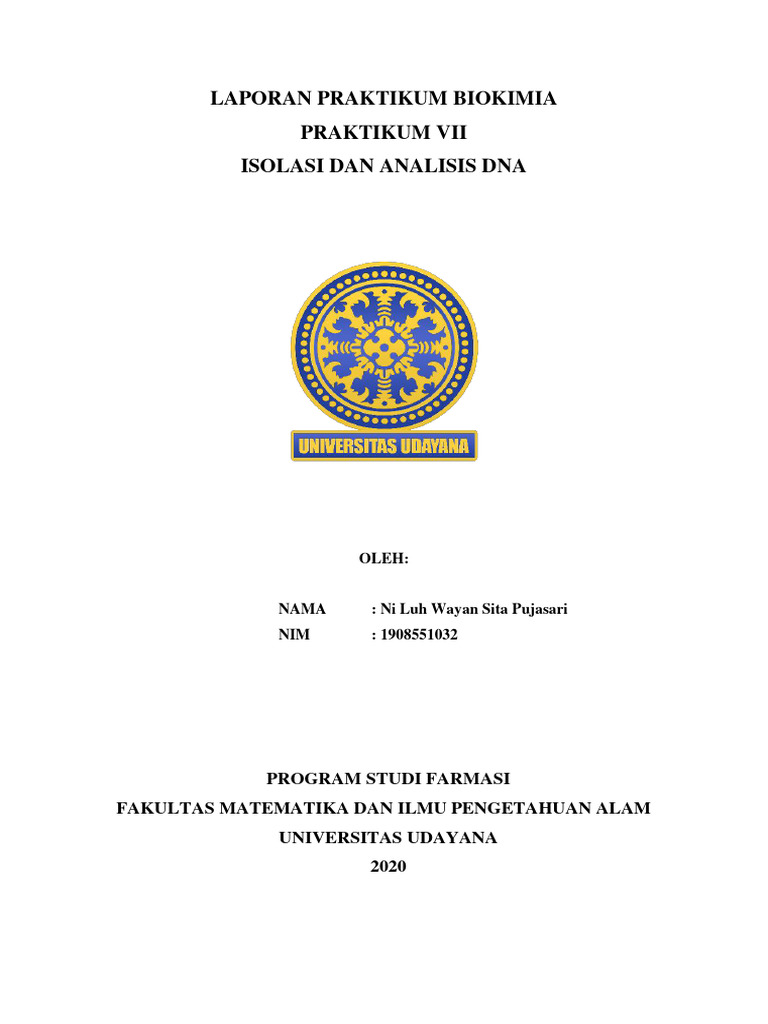 Laporan Praktikum 7 Isolasi Dan Analisis DNA - Farmasi - 1908551032 | PDF Laporan Praktikum 7 Isolasi Dan Analisis DNA - Farmasi - 1908551032 | PDF