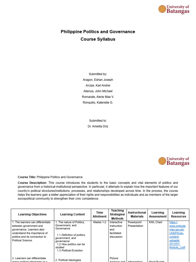 Polgov Syllabus Unfinished | PDF | Learning | Ideologies