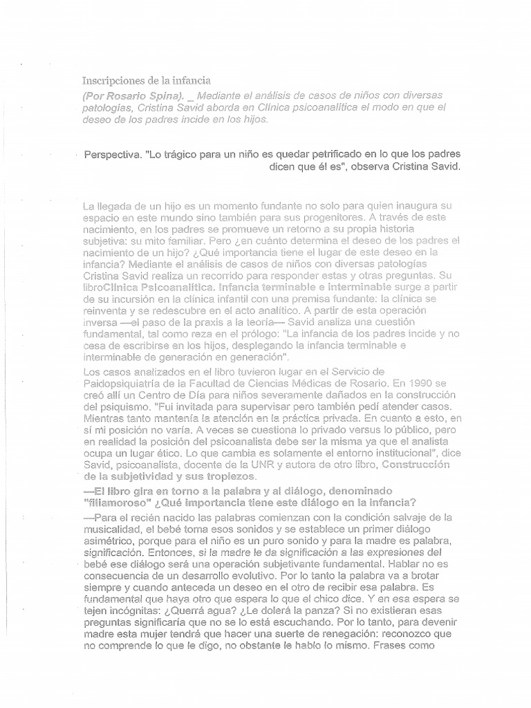 Inscripciones de La Infancia. Savid | PDF