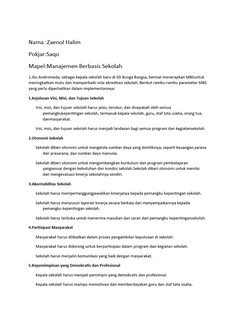 Tt1 Manajemen Berbasis Sekolah Zaenol | PDF