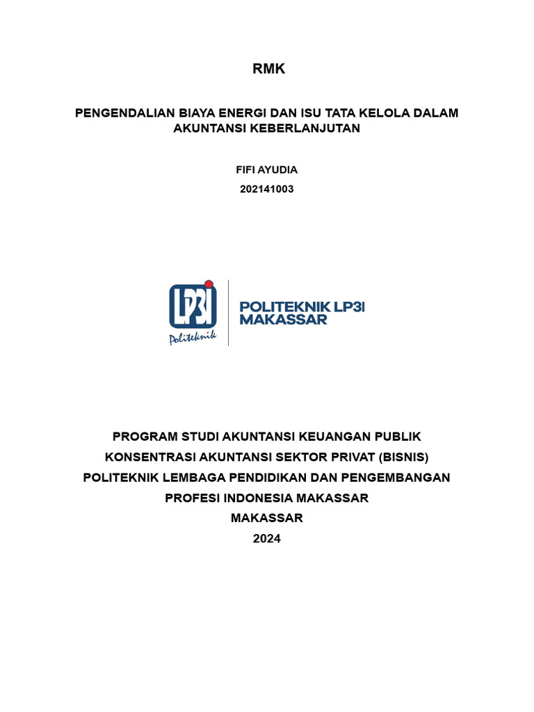 RMK Pengendalian Biaya Energi Dan Isu Tata Kelola Dalam Akuntansi Keberlanjutan | PDF
