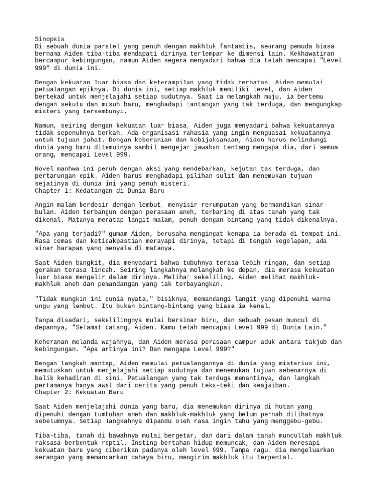 NOVEL Aku Mencapai Level 999 Didunia Lain | PDF | Dewasa Muda