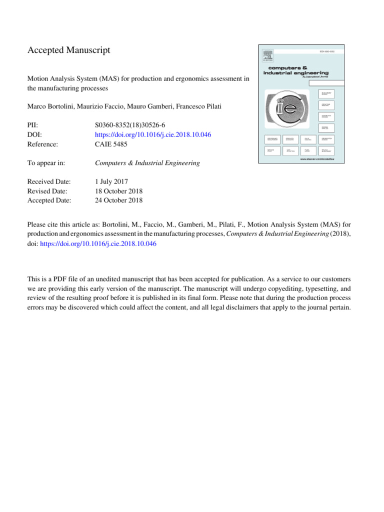 Motion Analysis System (MAS) For Production and Ergonomics Assessment ...
