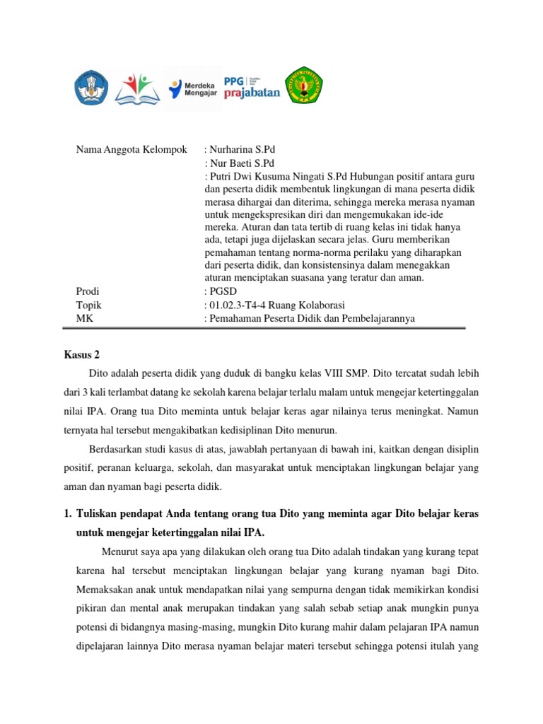 Topik 4b Ruang Kolaborasi Kasus 2, Pemahaman Peserta Didik | PDF