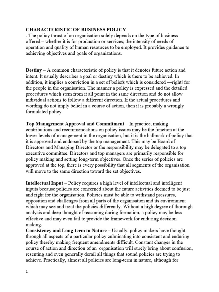 Characteristics of Business Policy | PDF | Policy | Marketing