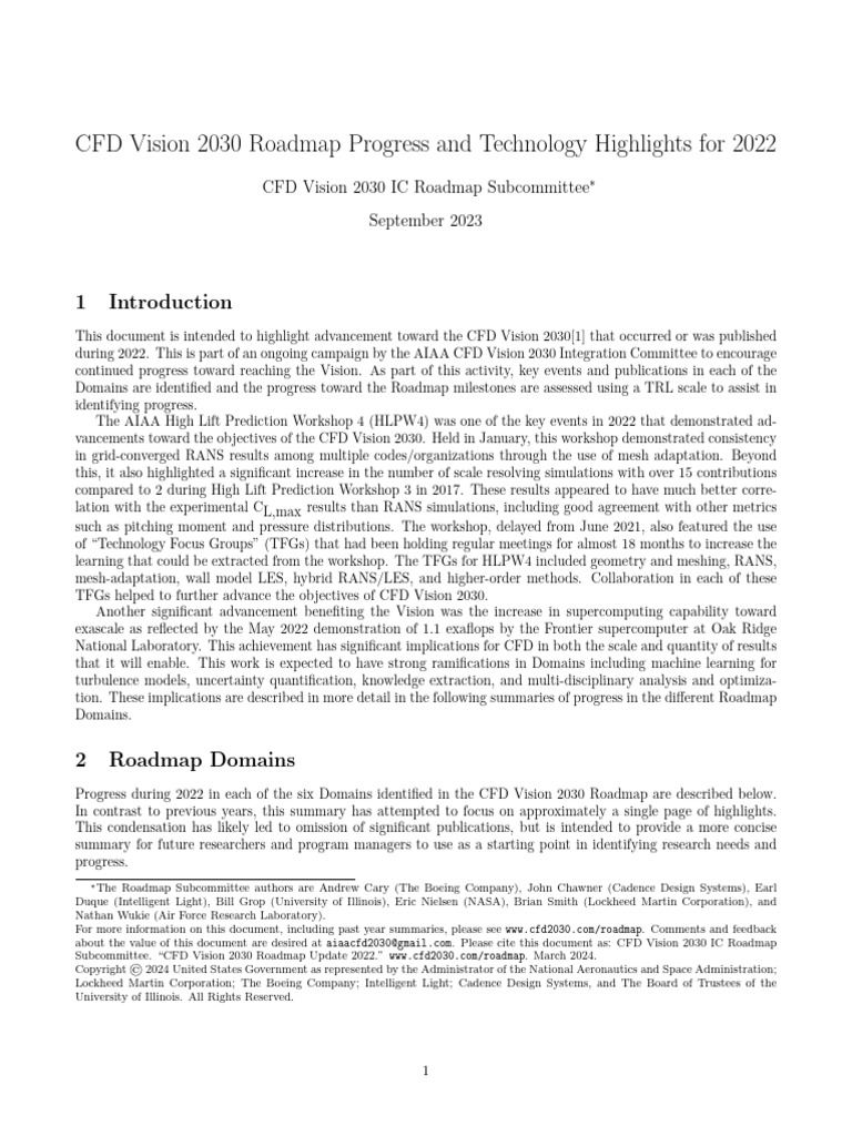 CFD Vision 2030 Roadmap Update 2022 | PDF | Computational Fluid ...