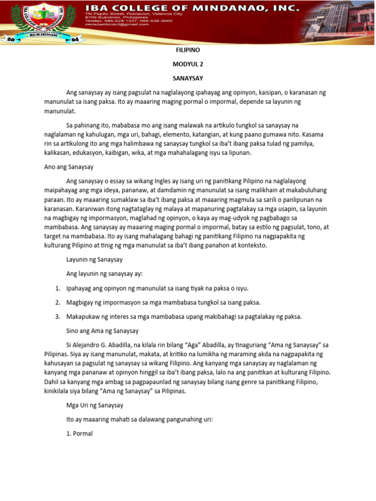 Lesson 3 SANAYSAY | PDF