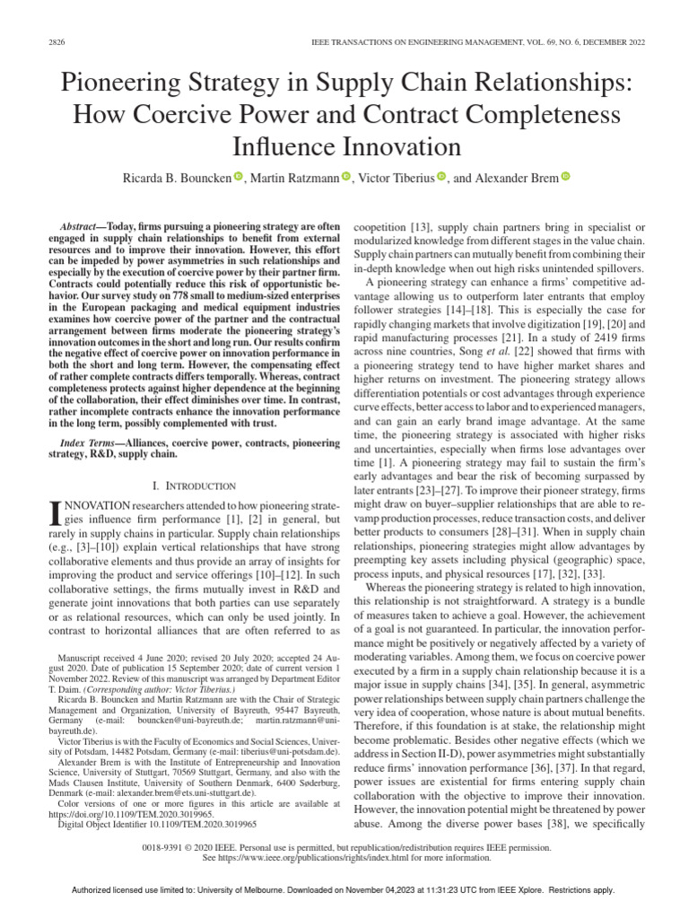 Pioneering Strategy in Supply Chain Relationships How Coercive Power ...