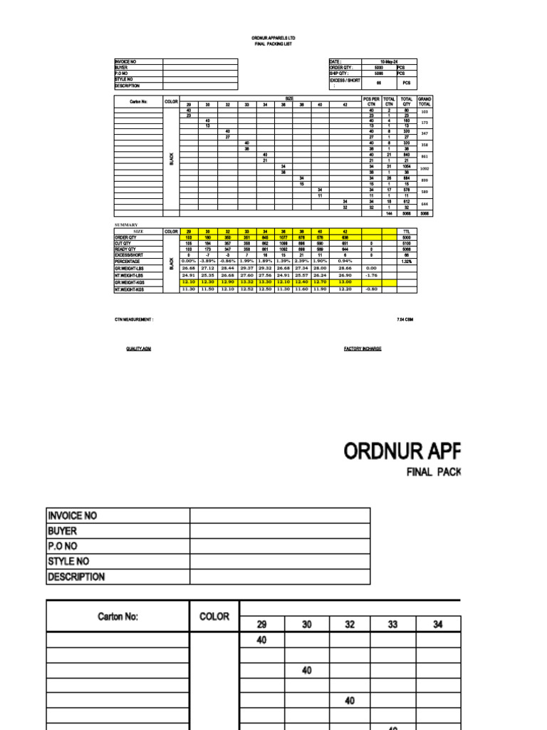 Garments Packing List | PDF