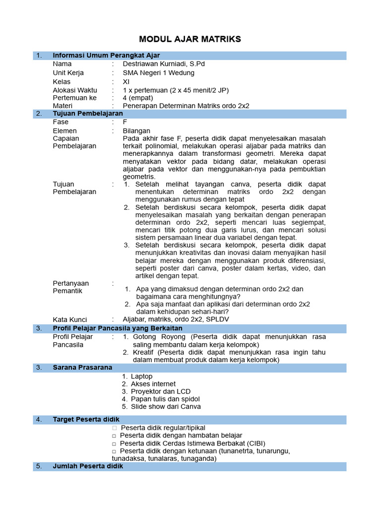 Modul Ajar Matematika Tingkat Lanjut - Modul Ajar Penerapan Determinan ...