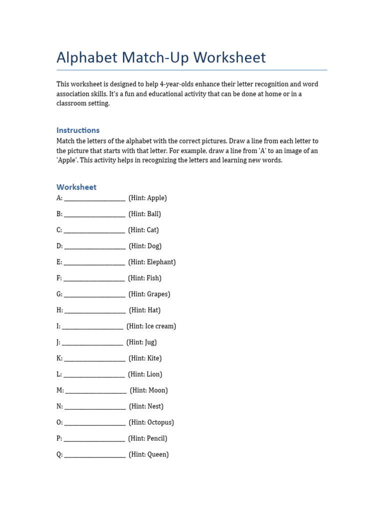 Alphabet Match-Up Activity for Kids | PDF | Language Arts & Discipline
