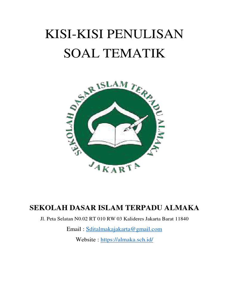 Kisi-Kisi Penulisan Soal Tematik: Sekolah Dasar Islam Terpadu Almaka | PDF
