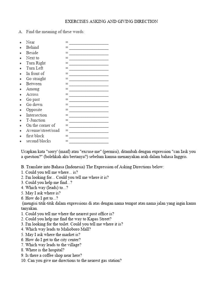 EXERCISES ASKING AND GIVING DIRECTION Grade 7 (ZOOM) | PDF