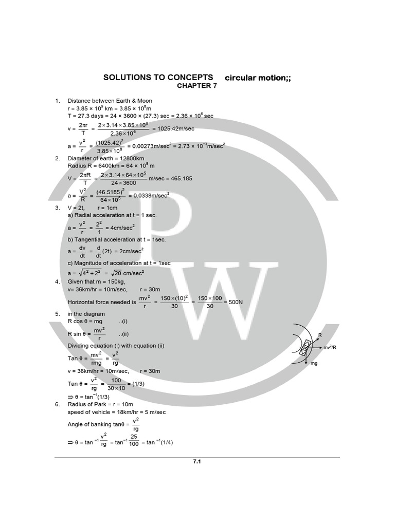 SOLUTIONS TO CONCEPTS Circular Motion : R MV /R | PDF | Acceleration | Force