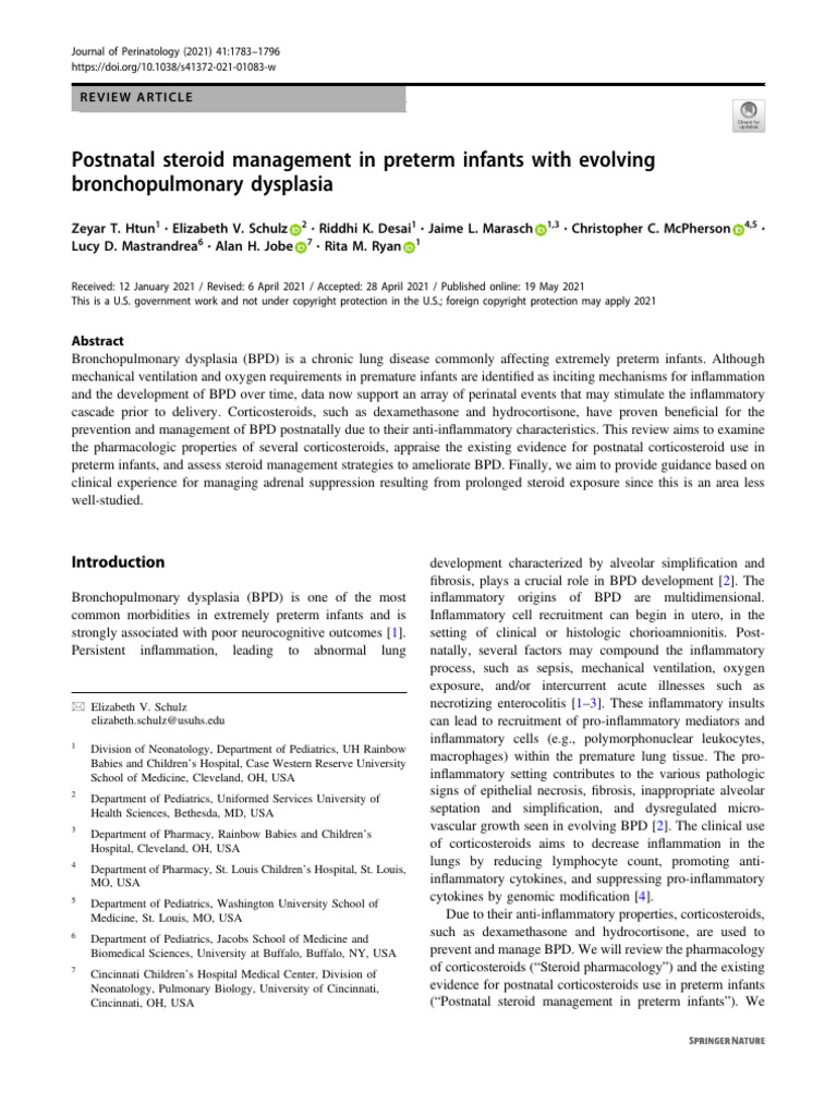 Postnatal Steroid Management in Preterm Infants With Evolving ...