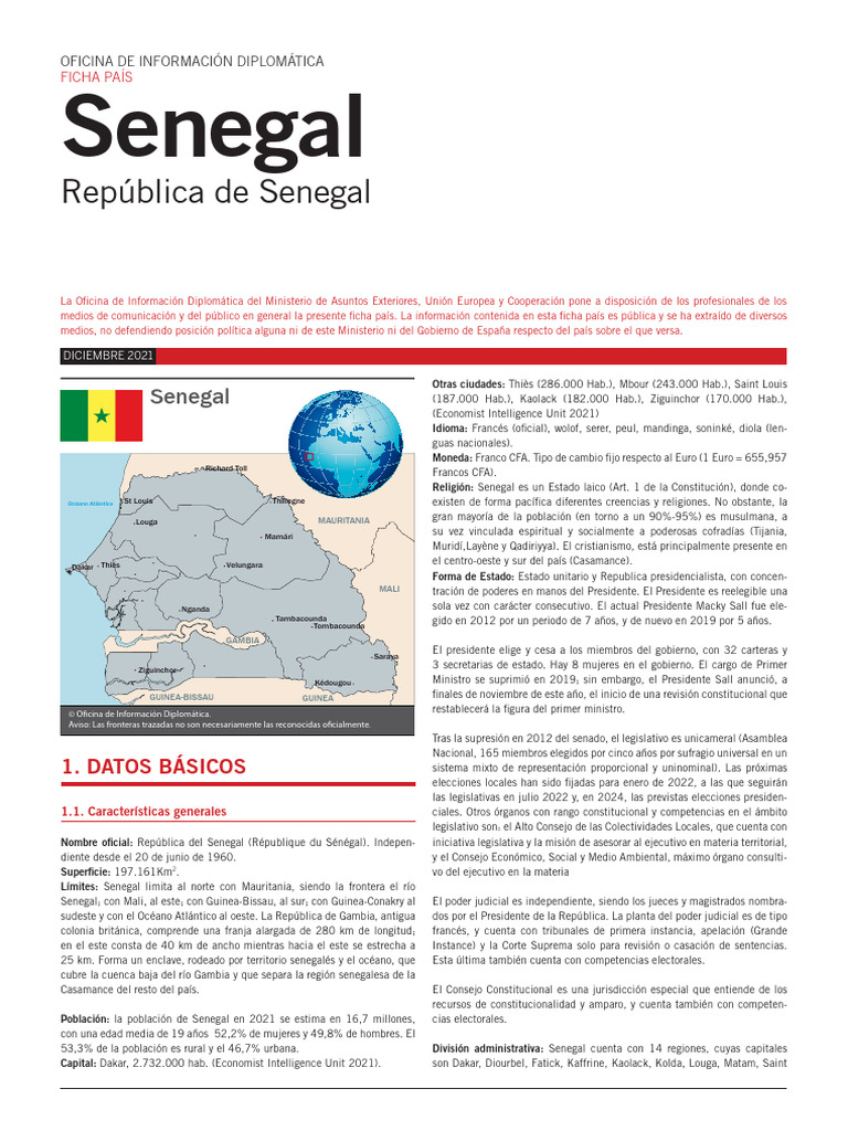 Senegal - Ficha Pais | PDF | Senegal | Ministerio (Departamento de Gobierno)