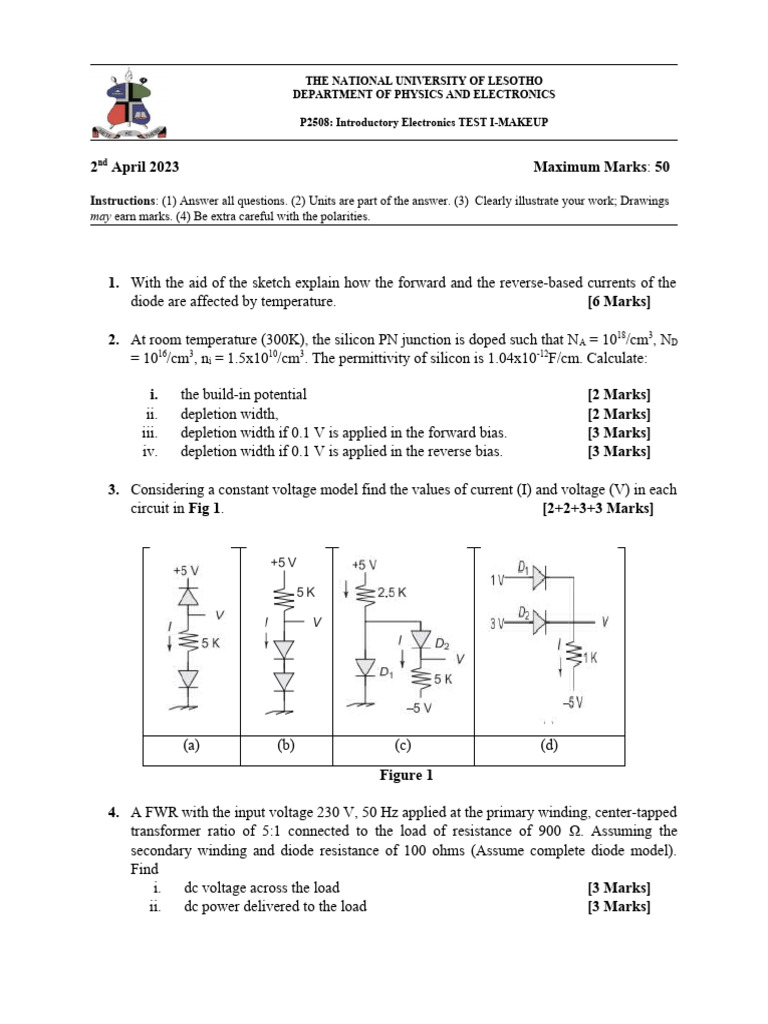 P2508 - Test01 2022 - 23 - Makeup | PDF | P–N Junction | Diode