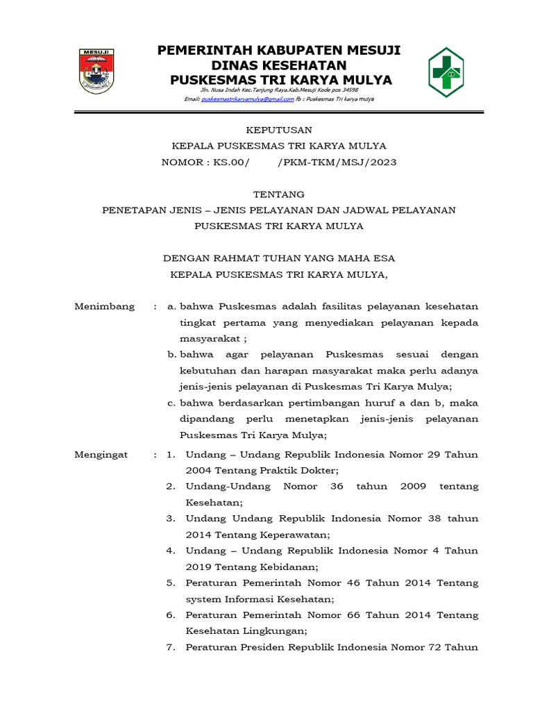 Pelayanan Puskesmas Tri Karya Mulya | PDF | Pengembangan Diri