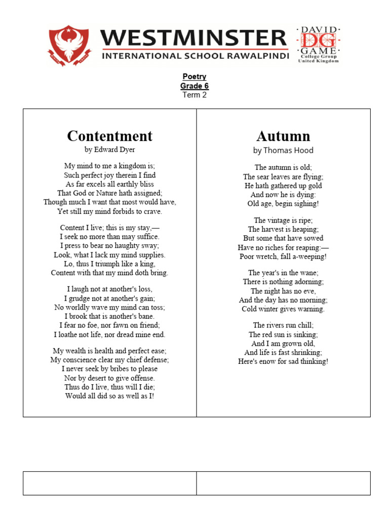 Term 2 - Poetry - Grade 6 | PDF