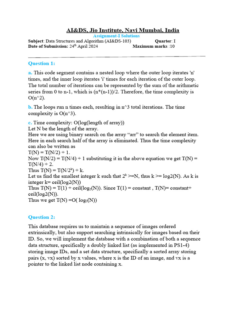DSA Assignment 1-Solutions | PDF | Queue (Abstract Data Type) | Time Complexity