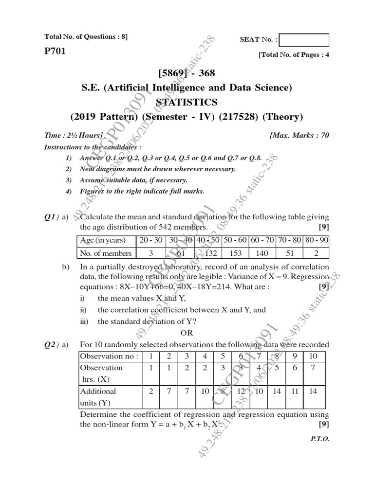 Statistics Endsem 21-22 | PDF | Probability Distribution | Regression Analysis