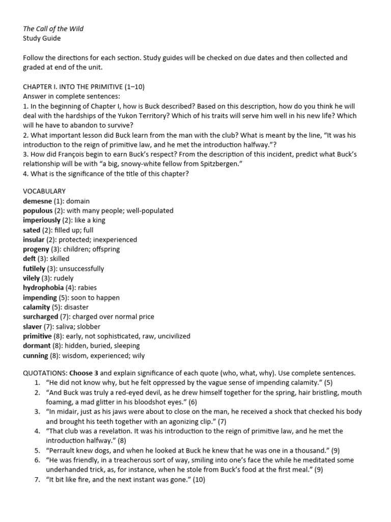 The Call of The Wild Study Guide | PDF | The Call Of The Wild