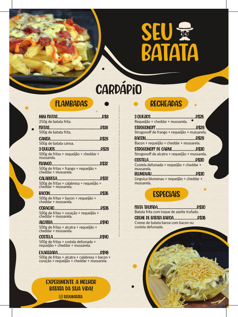 Cardapio batata | PDF | Preparação de alimentos e bebidas | Culinária