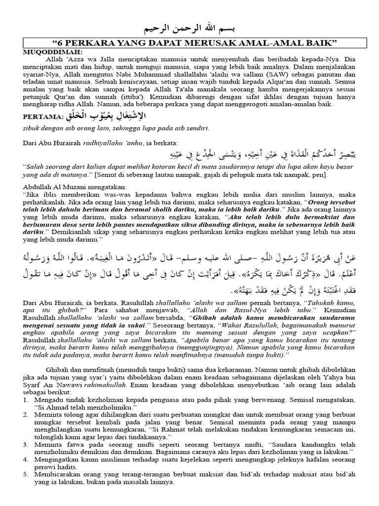 6 Perkara Merusak Amal Baik | PDF | Gaya Hidup