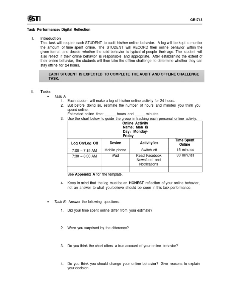 07 Task Performance 1 STS PRE FINAL | PDF | Online And Offline | Data