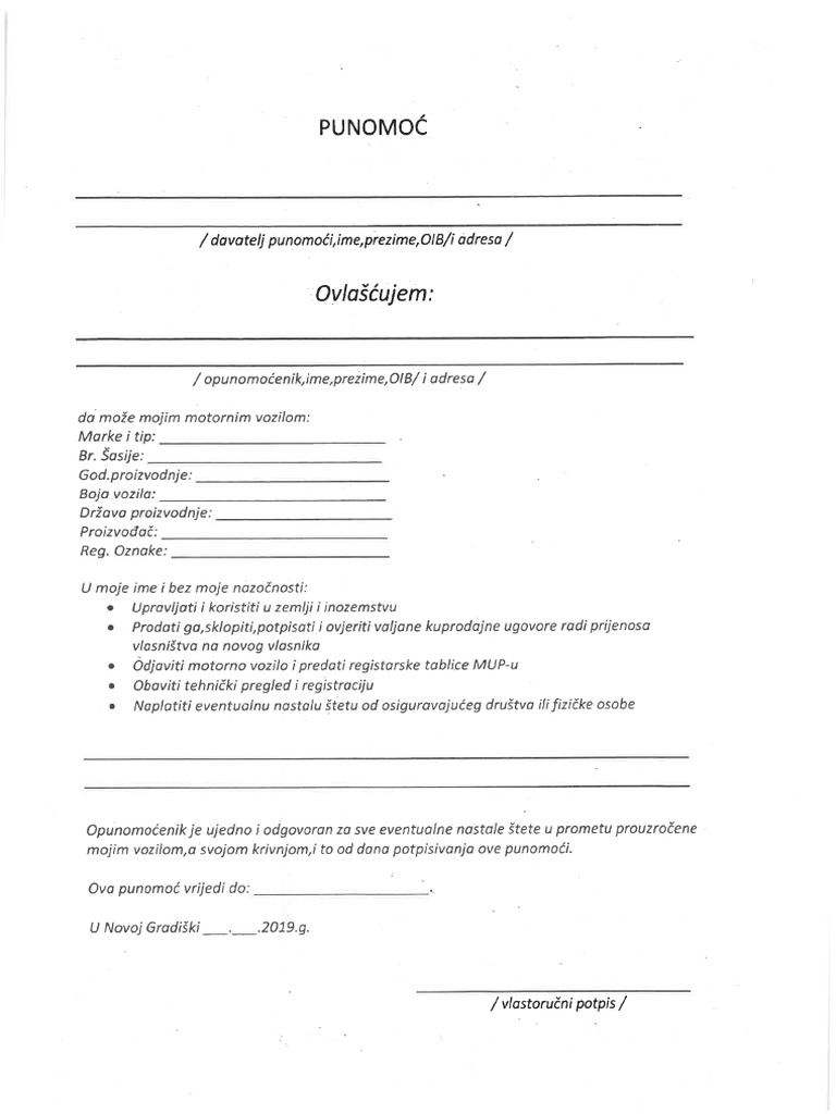 Obrazac-Punomoći (1) - 240510 - 153640 | PDF