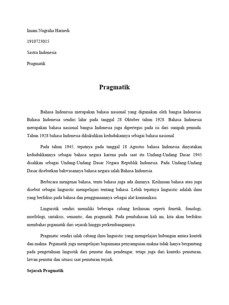 Sejarah dan Pengertian Pragmatik | PDF