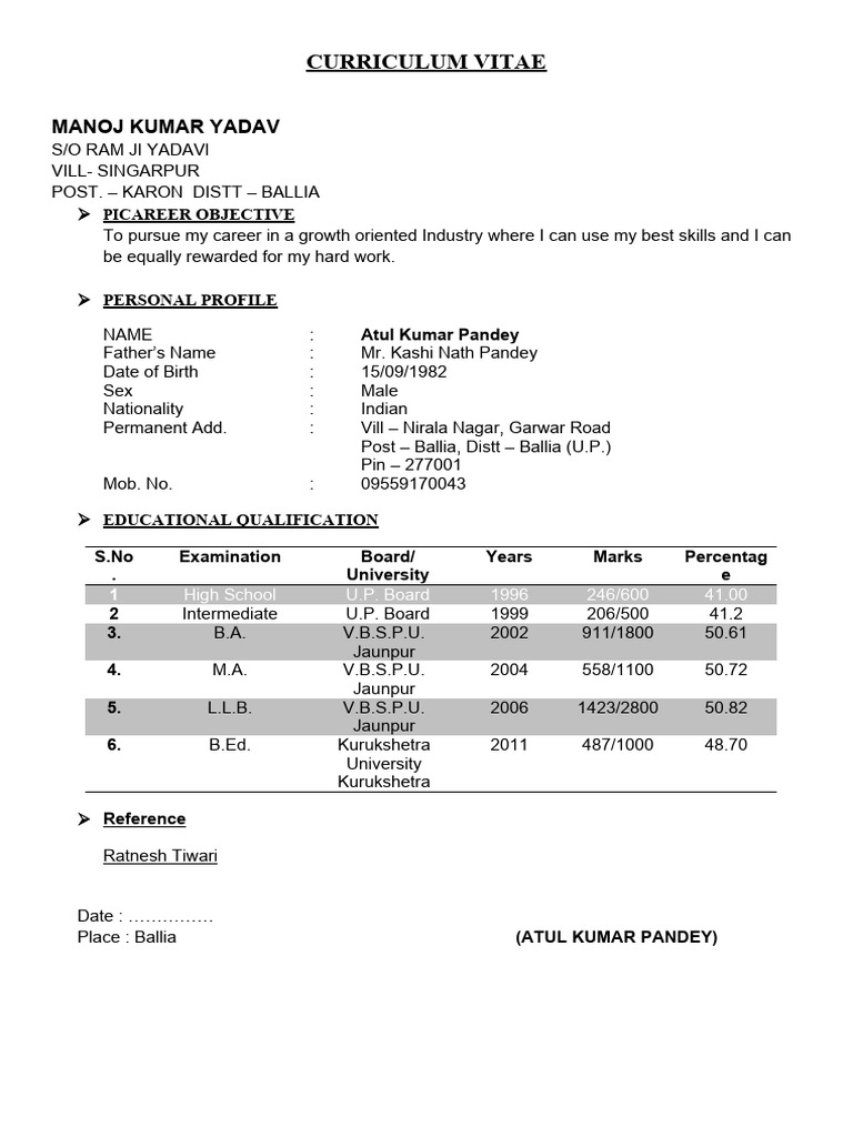 Atul Kumar Pandey CV: Education & Career | PDF