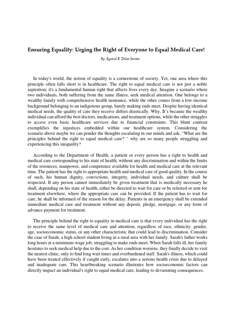 Ensuring Equality, DELOS SANTOS, KYSTREL ESSAY | PDF | Health Equity ...