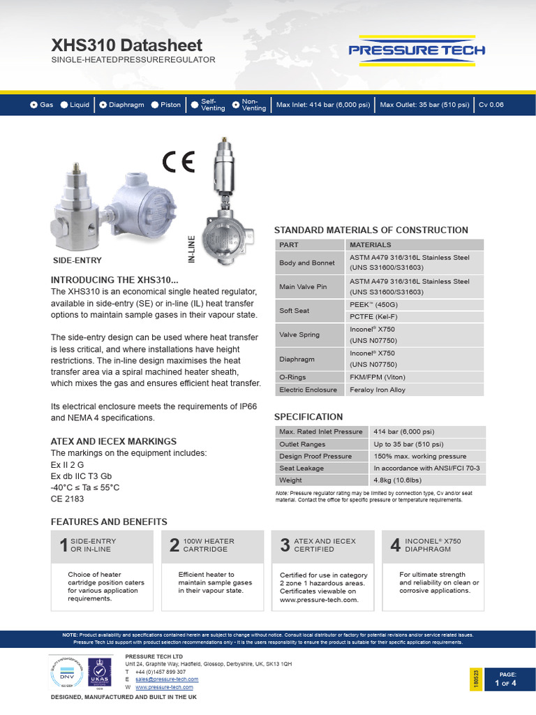 XHS310 Datasheet | PDF | Valve | Mechanical Engineering
