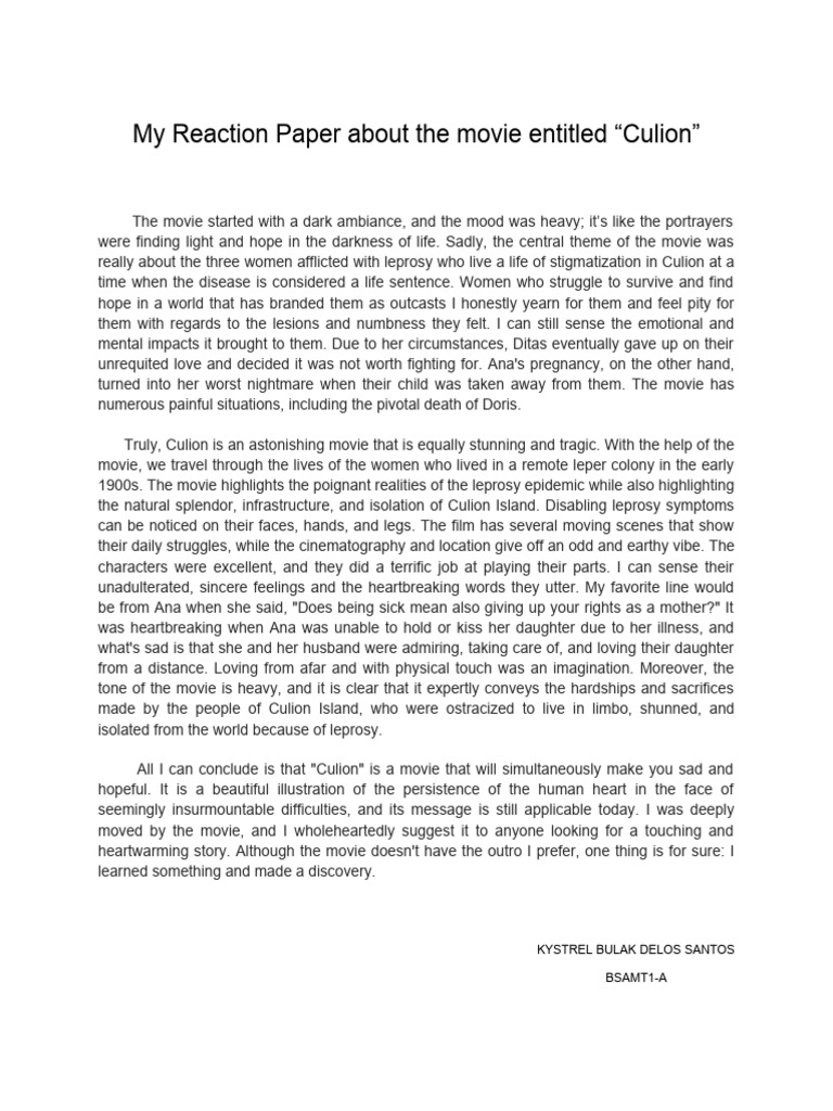 "Culion Movie Reaction Paper" | PDF | Leprosy