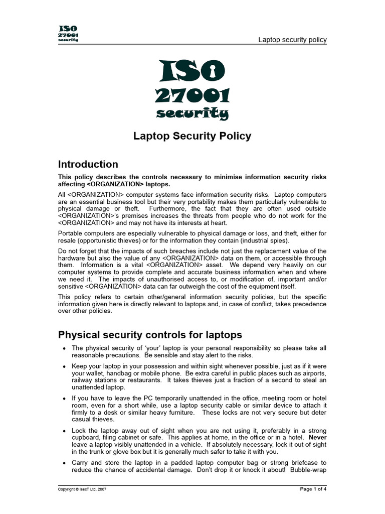 ISO27k Model Policy On Laptop Security | PDF | Computer Virus | Antivirus Software