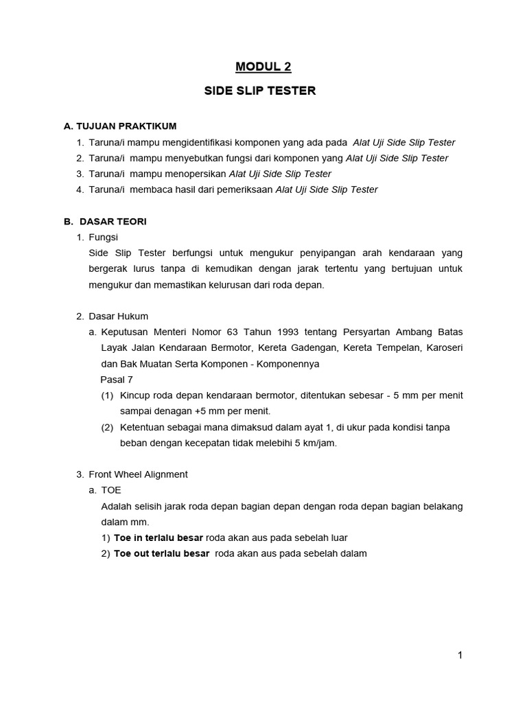 Pengujian Alat Uji Side Slip Tester | PDF